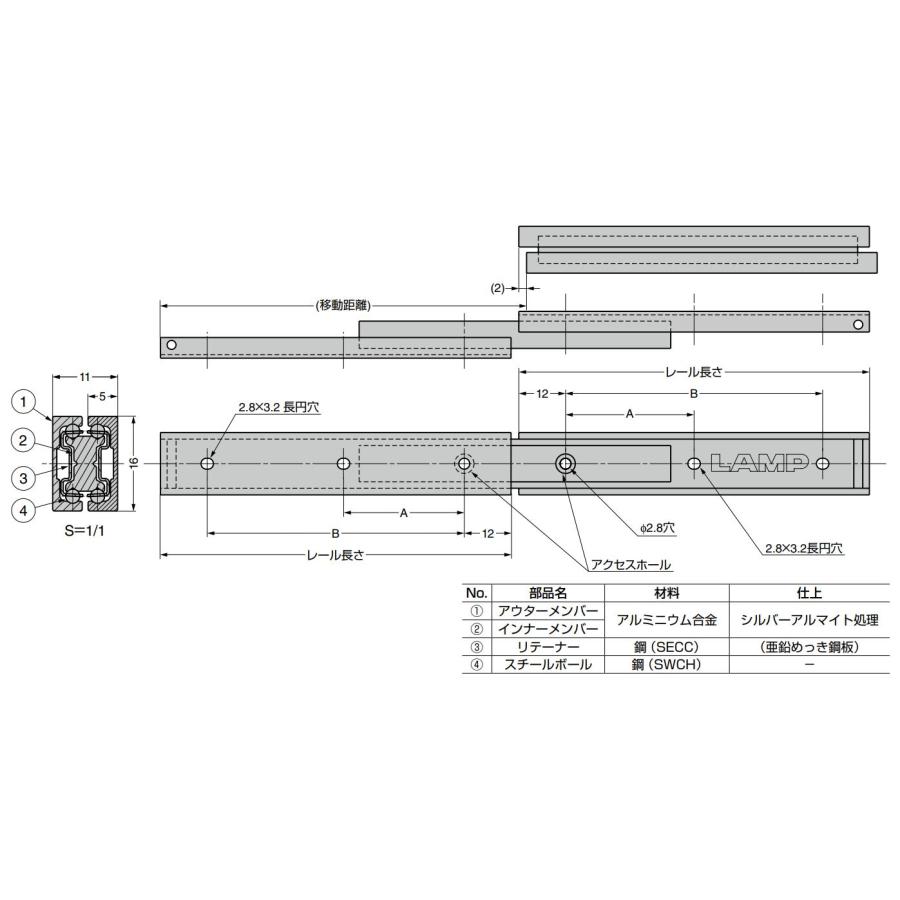 【メール便対応】スガツネ工業 LAMP アルミ合金製ミニスライドレール AR3-16 【品番：AR3-16-100】 : 住設プロ Yahoo!店 - 通販 - Yahoo!ショッピング