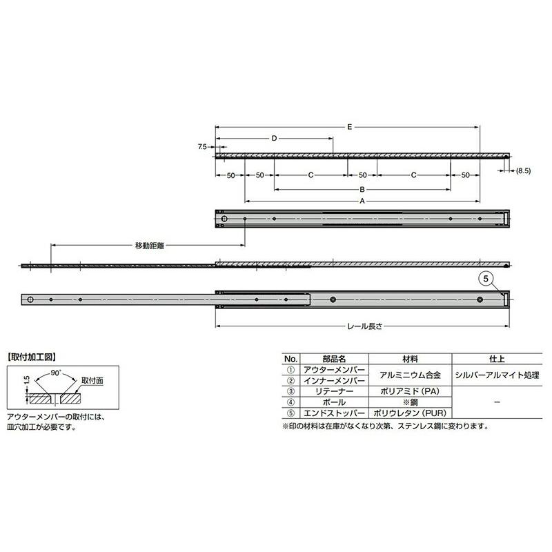 スガツネ工業 CHAMBRELAN アルミスライドレール CBL-D402 【品番：CBL-D402-350】 : 住設プロ Yahoo!店 - 通販 - Yahoo!ショッピング