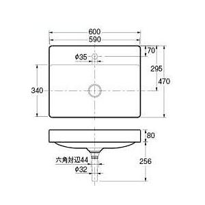 カクダイ #DU-2354600041 洗面器単品[ハーフベッセル式][半埋込][角形][600×470][水栓取付穴径:φ35][専用排水 ...