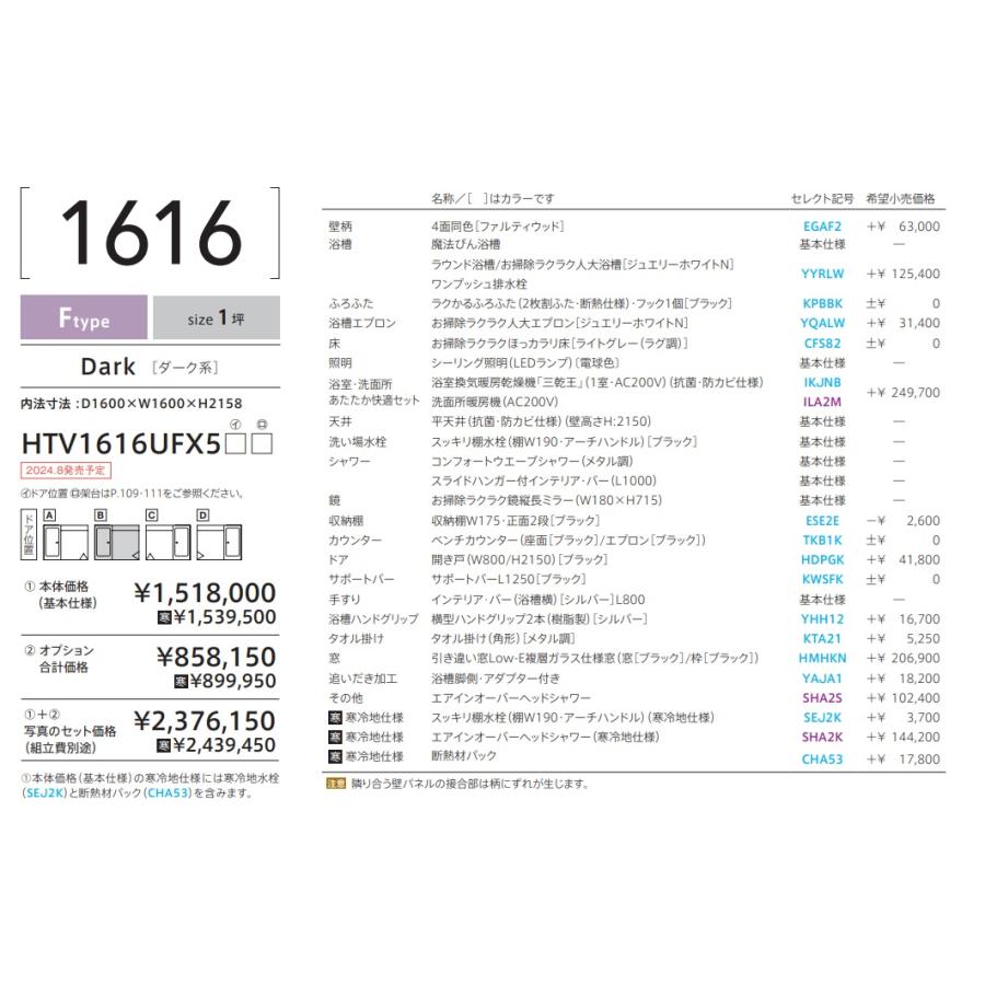 サザナ TOTO システムバス 1616 sazana 戸建用 Fタイプ HTV1616UFX5 1坪タイプ 窓は別途 ユニットバス お風呂 リフォーム 水回り オプション対応 : 住設 ...