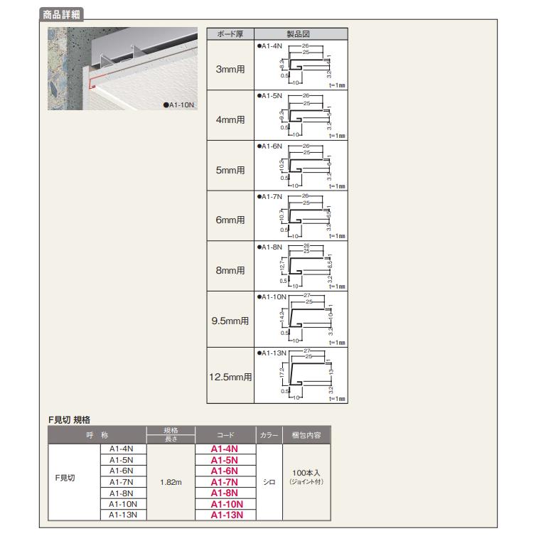 FUKUVI フクビ F見切 コの字 先付タイプ A1-13N ボード厚12.5mm用 長さ1.82m シロ 100本入 : 住建本舗 - 通販 - Yahoo!ショッピング