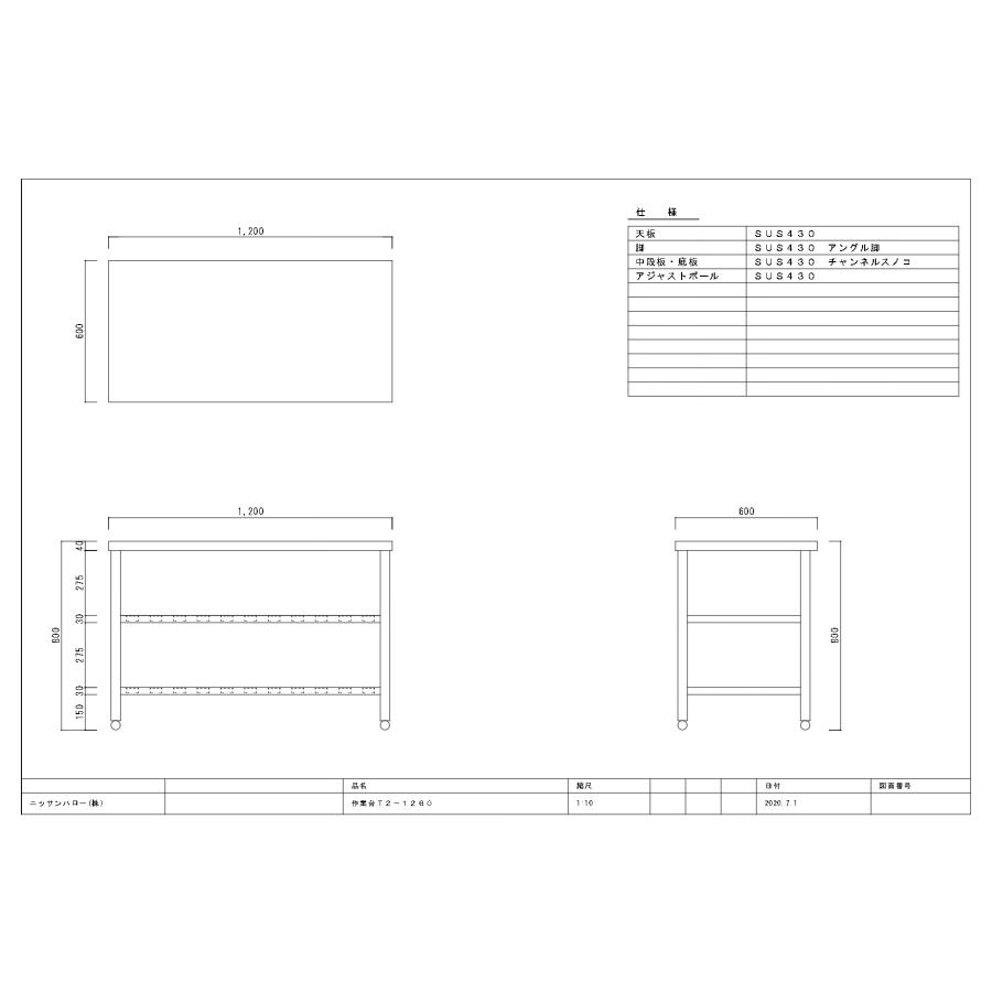 T2-1260 ニッサンハロー ステンレス製作業台 二段スノコ付き : 住設堂.com - 通販 - Yahoo!ショッピング