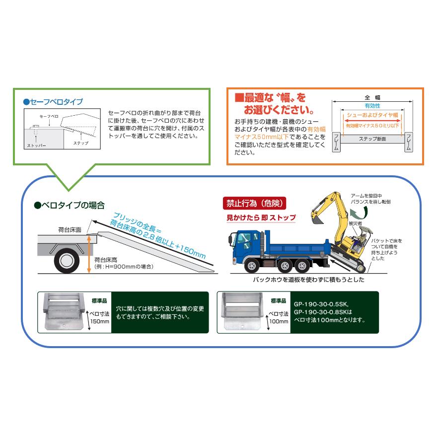 アルミブリッジ GPW-300-33-3.0S ベロ式 最大積載 : 3.0t 3t 2本セット セーフベロ 鉄シュー ゴムシュー 【離島/個人宅配送不可//メーカー直送品】 : キロクヤフー ...