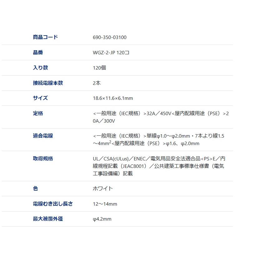 【提携倉庫から出荷】ジャッピー JAPPY 因幡電機産業 薄型差込電線コネクタ WGZ-2-JP 120個入 (690-350-03100) [JPY002106] : K-material ...