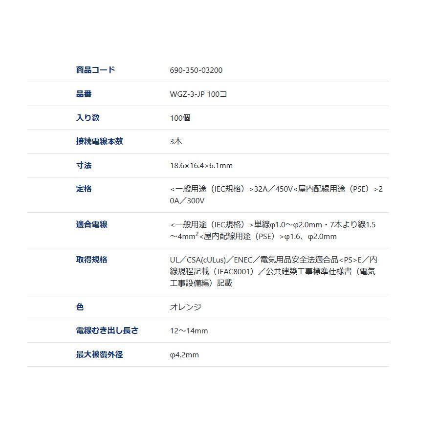 【提携倉庫から出荷】ジャッピー JAPPY 因幡電機産業 薄型差込電線コネクタ WGZ-3-JP 100個入 (690-350-03200) [JPY002107] : K-material ...