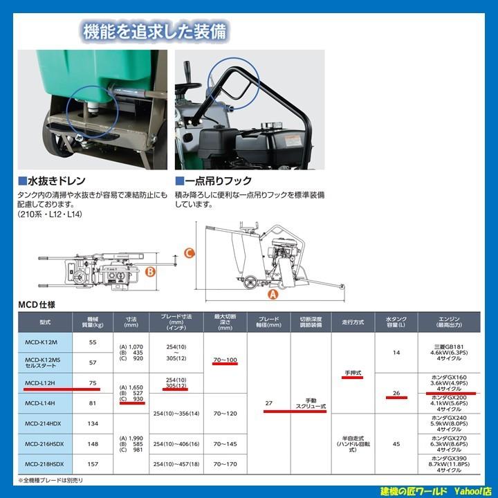 コンクリートカッター MCD-L12H（75kg）三笠産業 :T001A-003:建機の匠ワールド - 通販 - Yahoo!ショッピング
