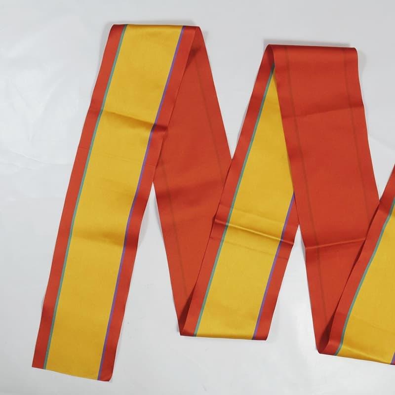 「半巾帯 化繊」リサイクル 単帯 両面使用 黄 赤 a5m6 浴衣 舞台 卒業式「リサイクル着物」リサイクル 半幅帯「中古」 全通柄 袴帯 ...