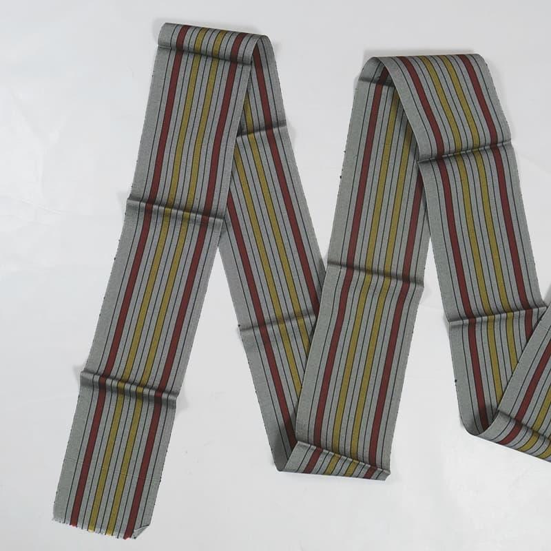 「半幅帯 博多織り」リサイクル 浴衣帯 単帯 半巾帯 博多献上柄 綿 赤 銀 a5m6 浴衣 舞台 卒業式 リサイクル 半幅帯「中古」 全通柄 ...