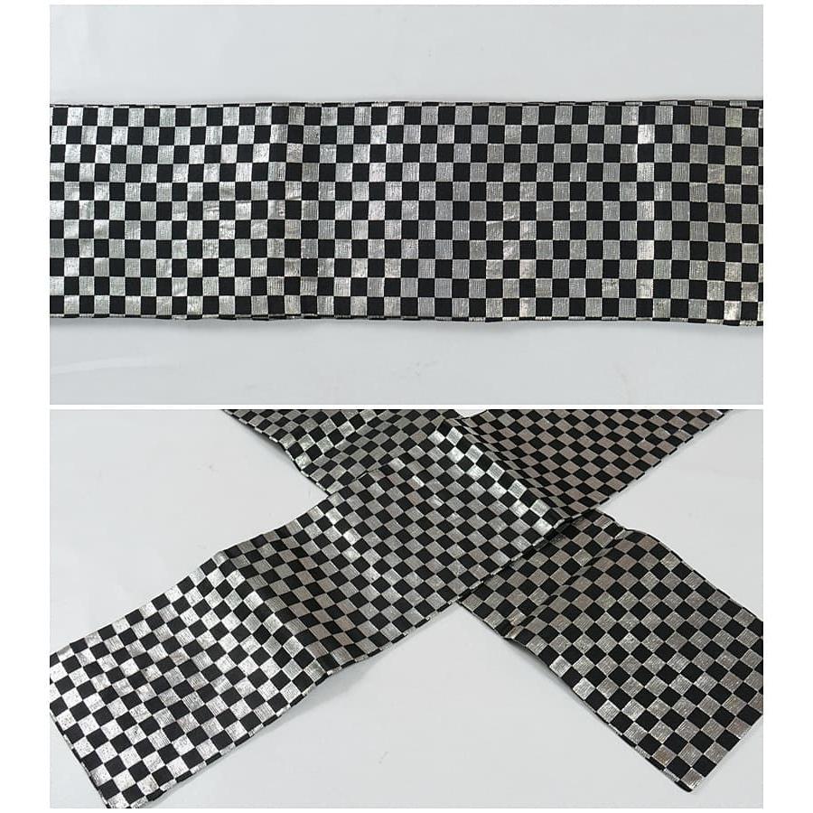 リサイクル 半巾帯 小袋帯 両面柄 全通柄 化繊 格子 黒 銀【半幅帯】a5m6 浴衣 踊り 舞台 リサイクル半幅帯 送料無料 半幅帯 ...