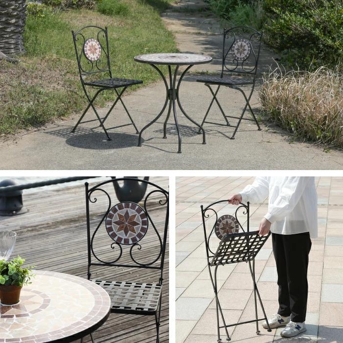 ガーデンテーブル チェア3点セット 円形テーブル 折り畳みチェアー2脚付き 屋外用テーブルチェアーセット ガーデンテーブルセット 星柄 スター :cgarden-6306p-01:KAaGU ...