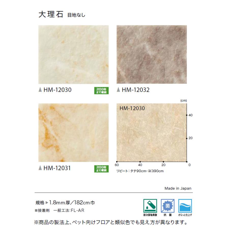 サンゲツ 【＊送料無料(わEX便)】サンゲツ HOME FLOOR 2024-2027 住宅用クッションフロア ストーン 大理石 HM-12030〜HM-12032 【1m以上10cm単位での ...