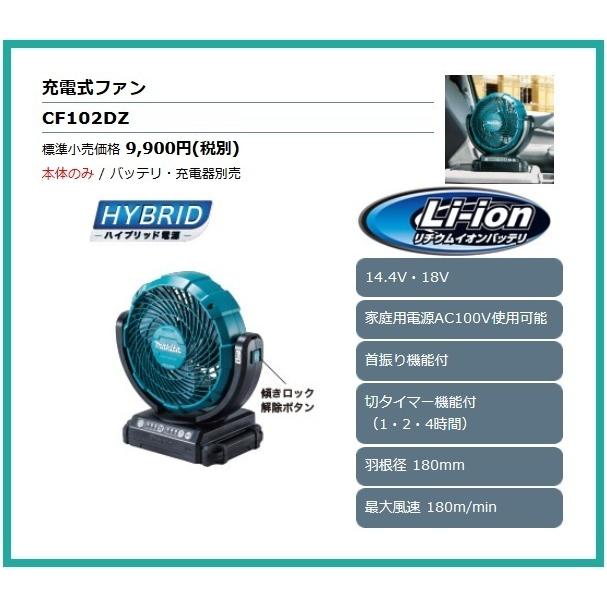 マキタ 14.4V/18V対応 充電式ファン CF102DZ (本体のみ)【首振り機能付】 安心のマキタ純正/新品/未使用 : kabutechno - 通販 - Yahoo!ショッピング
