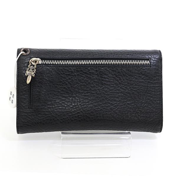 クロムハーツ クロスボールボタンレザーウォレット財布 レザー/SV925 長財布 黒/シルバー RINKAN 真贋済 未使用品 CHROME HEARTS（クロムハーツ） クロスボールボタンレザーウォレット