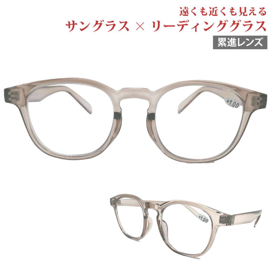 老眼鏡 SUNREADING サンリーディング サングラス リーディンググラス SR305-2 クリアグレー おしゃれ UVカット ブルーライトカット スマホ老眼 累進多焦点レンズ : アイジ ...