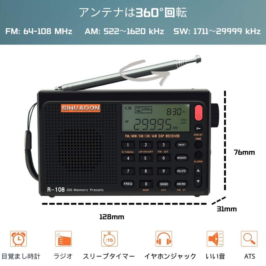 SIHUADON R108 小型短波ラジオ ポータブル 高感度受信 FM/AM/LW/SW/エアバンド BCLラジオ 航空無線 ATS スリープ機能 : かがやき屋 - 通販 - Yahoo ...