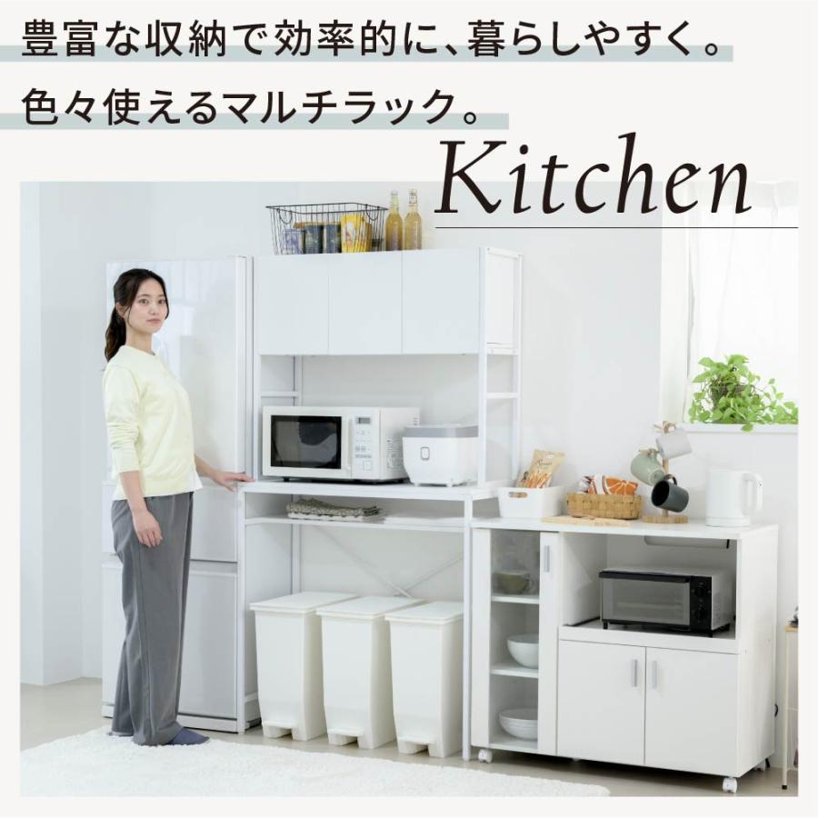 ラック キッチンラック ゴミ箱上収納 ラック キッチン 隙間収納 レンジ台 ラック 大型レンジ対応 ゴミ箱収納 レンジラック 作業台 扉付き 木製 : labo-unijk0016 ...