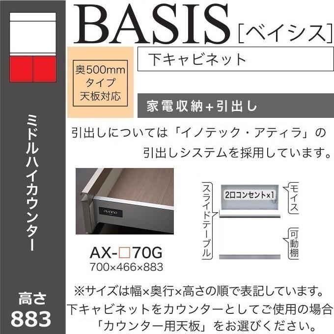 綾野製作所 幅70cm 家電収納 引出し ベイシス 下キャビネット 奥行50cm ミドルハイカウンター キッチン家具 台所 AX-70G : ayano-ax-70g : 家具ホーム ヒラオカ ...