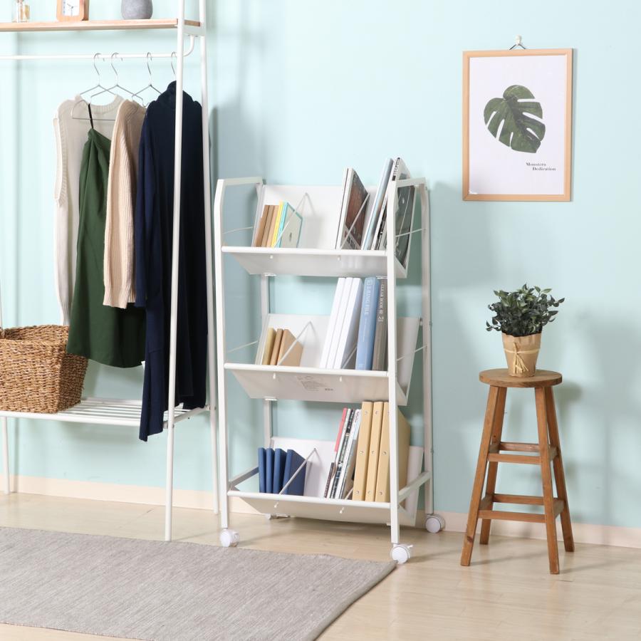 ホワイトファイルワゴン 3段傾斜タイプ W550 D400 H1120 ワゴン デスク周辺用品 キャスター付き 斜め スチール ラック 雑誌収納 代引不可 法人宛限定 FB-TG-3 :FB ...