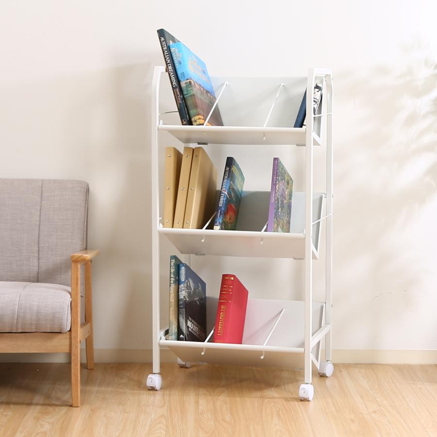 ホワイトファイルワゴン 3段傾斜タイプ W550 D400 H1120 ワゴン デスク周辺用品 キャスター付き 斜め スチール ラック 雑誌収納 代引不可 法人宛限定 FB-TG-3 :FB ...