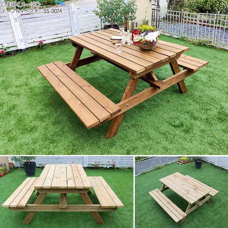 ガーデンテーブル ピクニックテーブル ウッドテーブル ベンチ一体型 アウトドア 屋外 幅149cm 座高40m 天然木 ひのき ナチュラル ブラウン SS-0024 : カグロー Yahoo ...