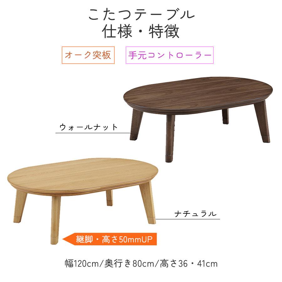 こたつ 幅120cm コタツ単品 楕円形 オーバル ロータイプこたつ 家具調こたつ コタツテーブル 木製 オーク突板 ウォールナット突板 シンプル モダン : uk-0001282 : 家具 ...