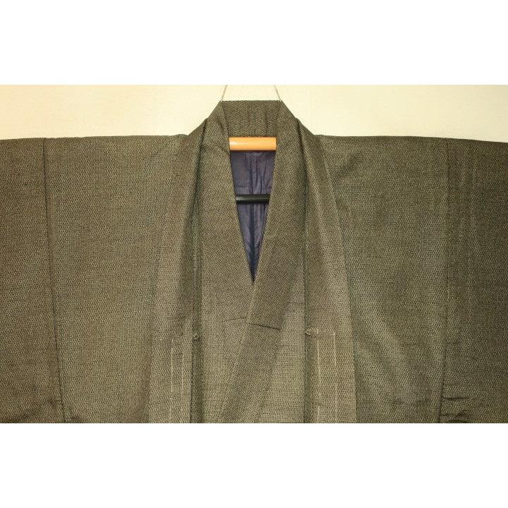 弐10101 絹交ぜ織り八王子お召紬 男着物羽織 裄67丈141К灰緑茶色粗細 ほぼ本絹並み 未着用 : 10101 : 皆中ヤフーショップ - 通販 - Yahoo!ショッピング