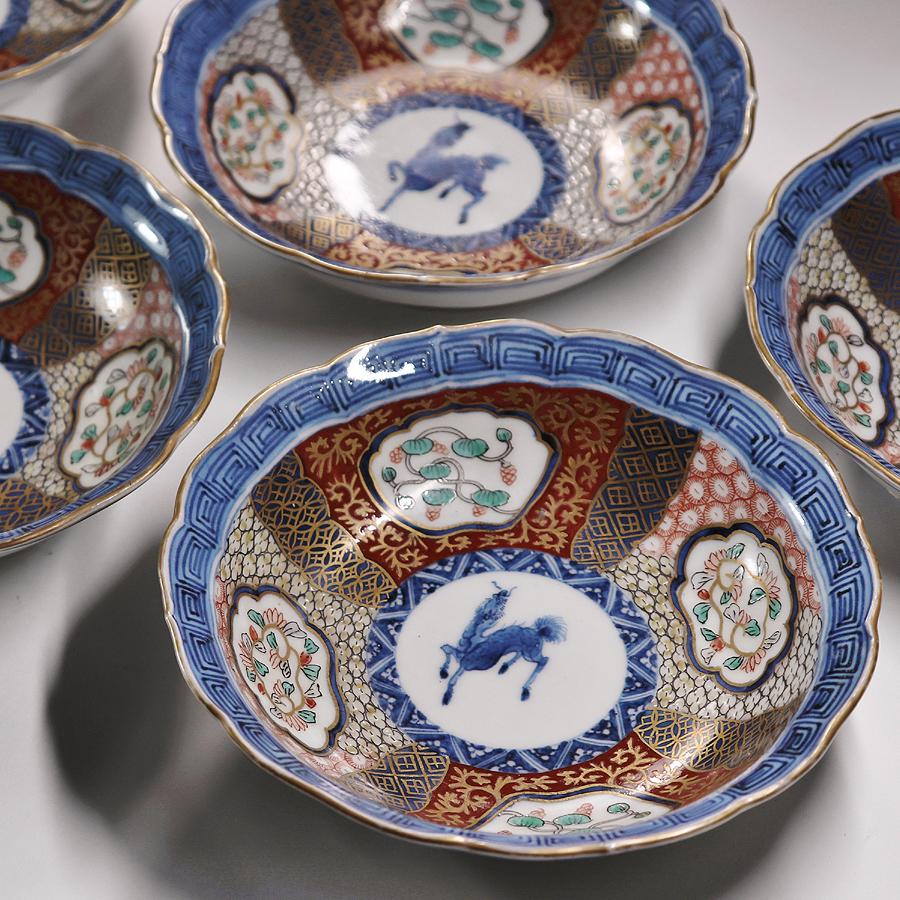 古伊万里 深皿 江戸時代 色絵祥瑞写 麒麟図小紋地窓絵草花文 五客 N206 : KAIKAROMAN 開花浪漫 直営店 - 通販 - Yahoo!ショッピング