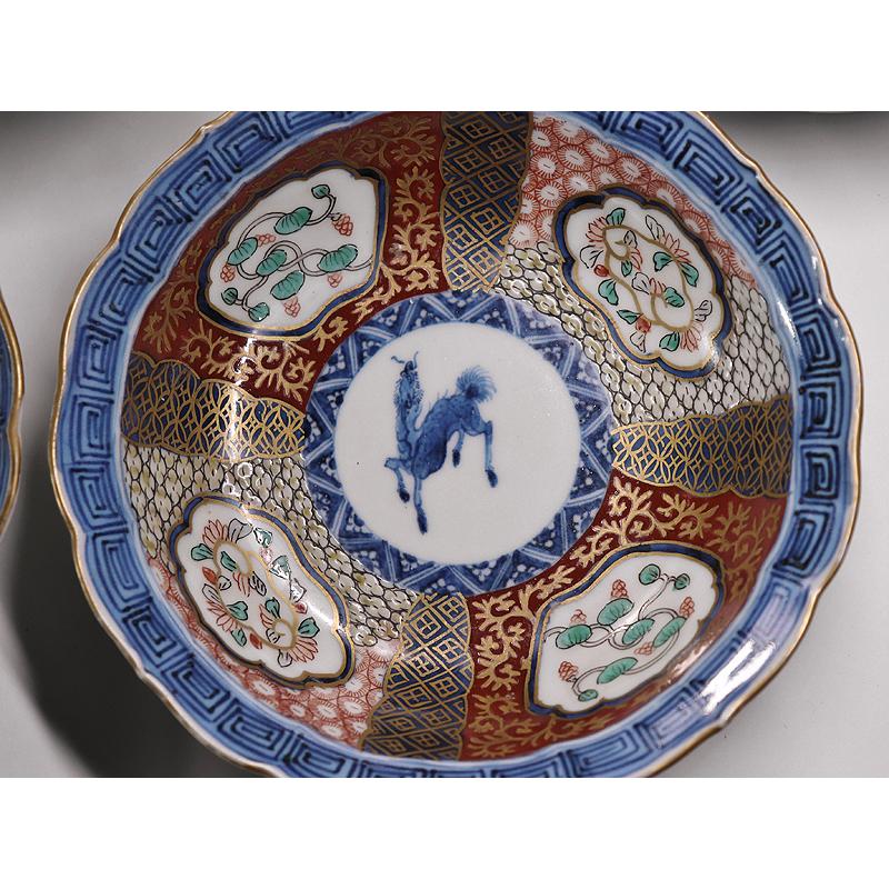 古伊万里 深皿 江戸時代 色絵祥瑞写 麒麟図小紋地窓絵草花文 五客 N206 : KAIKAROMAN 開花浪漫 直営店 - 通販 - Yahoo!ショッピング