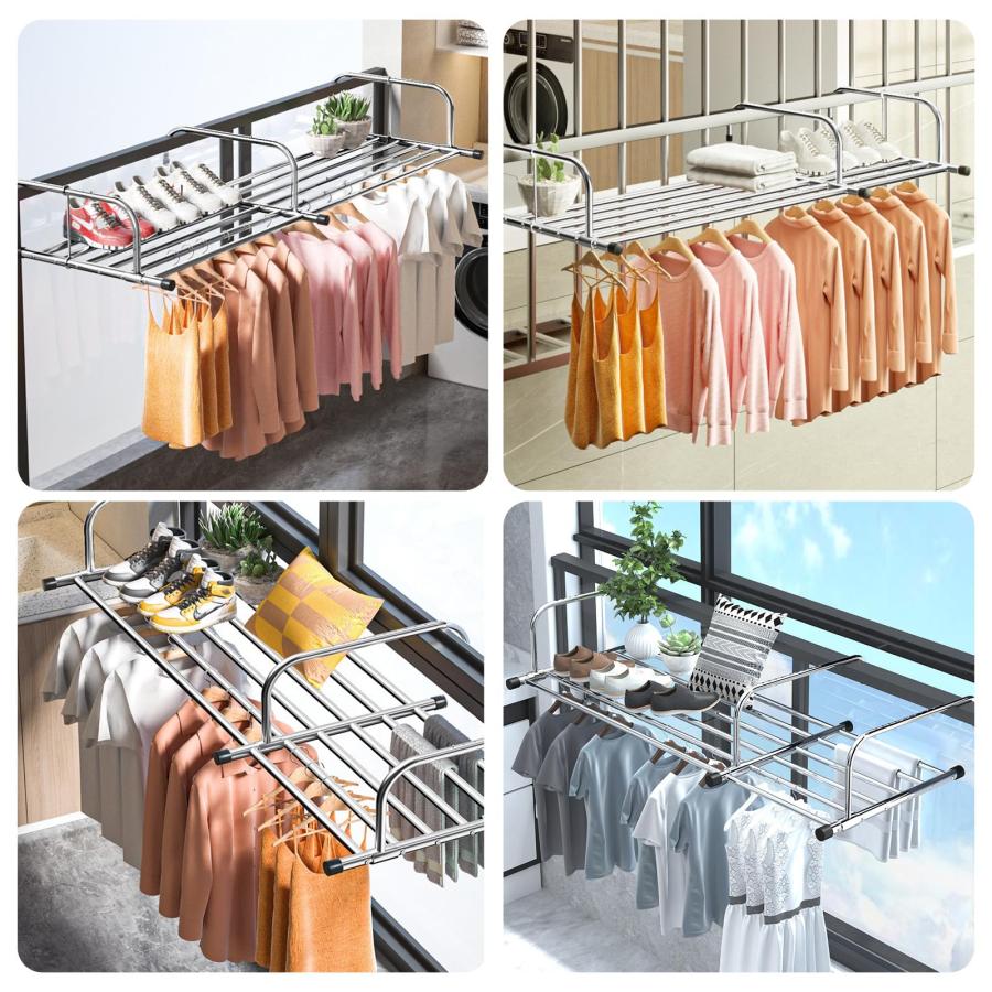 物干し ステンレス ベランダ物干し 伸縮可能 78-140cm 引っ掛け 物干し ステンレス ベランダ物干し 伸縮可能 78-140cm 引っ掛け