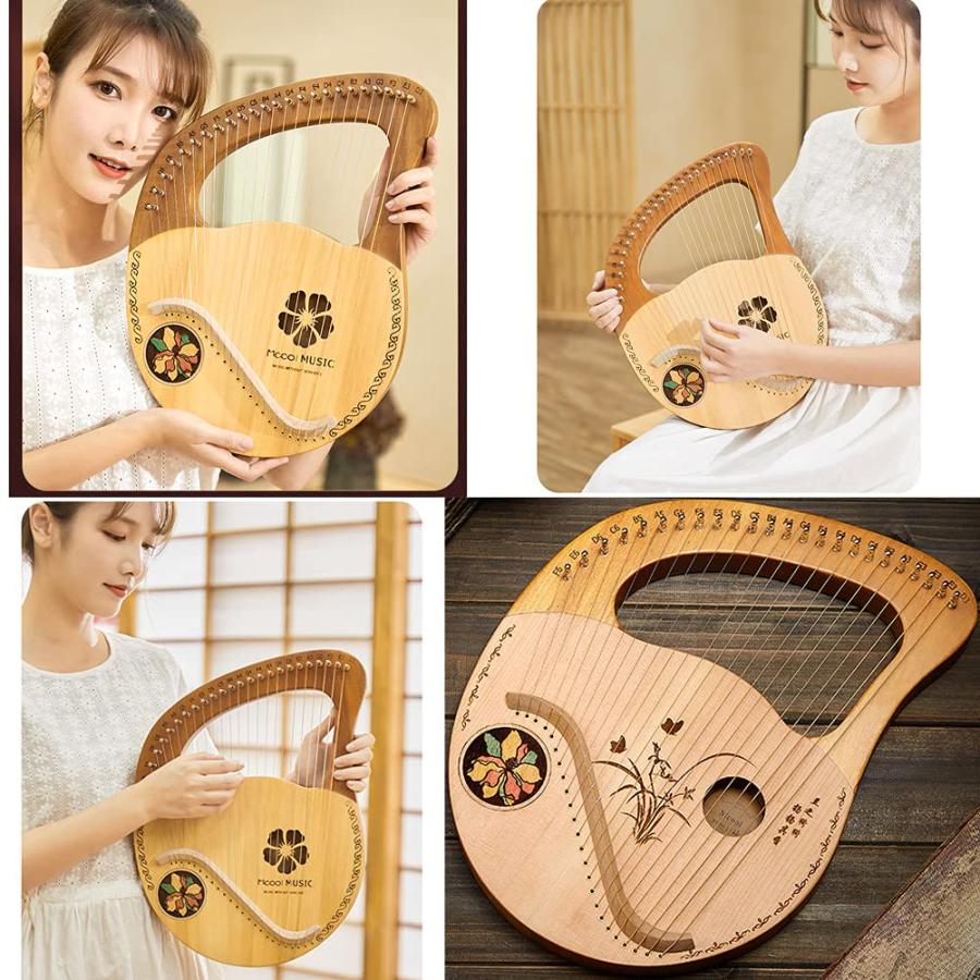 24弦 竪琴 ハープ 楽器 小型 初心者セット 木製弦楽器 鋼弦 調律用ハンマー/スペアストリング/収納バッグ付き 子供/成人に適し 24弦 竪琴 ハープ 楽器 小型 初心者セット 木製弦楽器 鋼弦 調律用