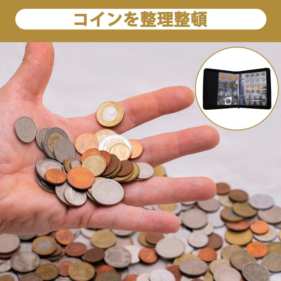 コインアルバム コイン収納 360枚収納可能 バインダー式 ファスナー付き コイン アルバム コレクション ホルダー 収納ファイル コイン ...