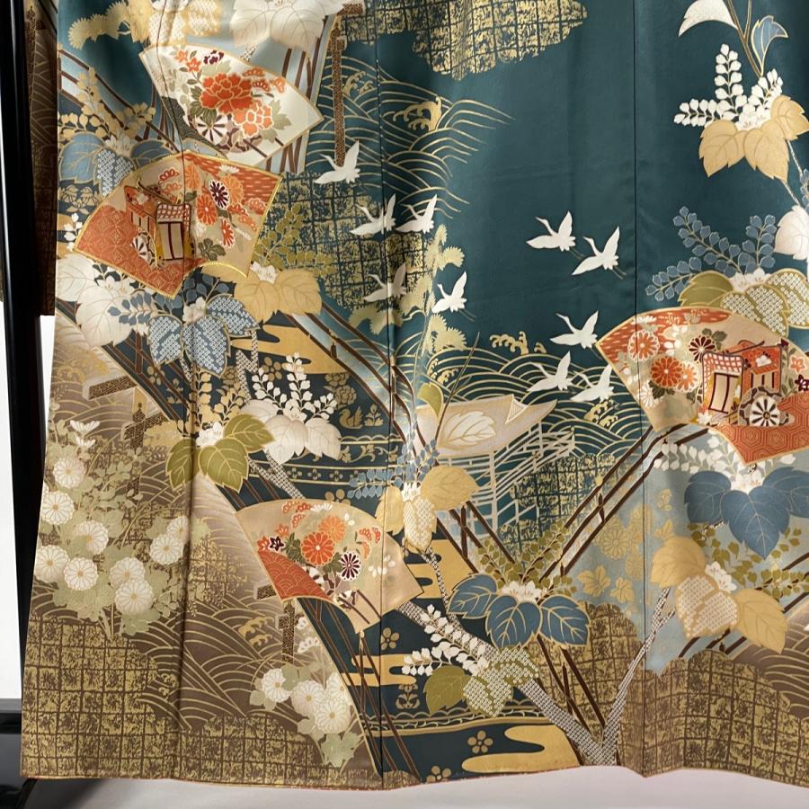 振袖 身丈164.5cm 裄丈68.5cm L 袷 扇面 御所車 金糸 金彩 灰緑 正絹 美品 名品 中古 : 1000058181316 : リユースセレクトショップバイセル Yahoo!店 ...