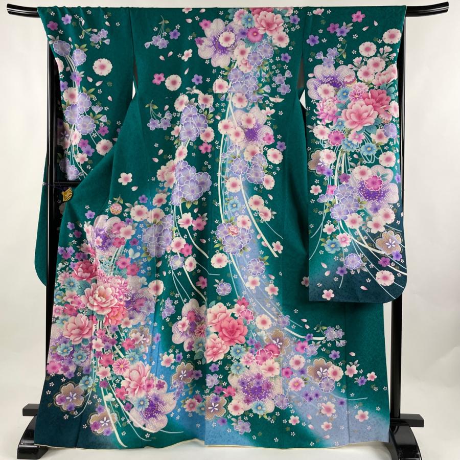 振袖 身丈168.5cm 裄丈69cm L 袷 草花 桜 銀通し 金彩 深緑 正絹 美品 逸品 中古 : 1000058622222 : リユースセレクトショップバイセル Yahoo!店 ...