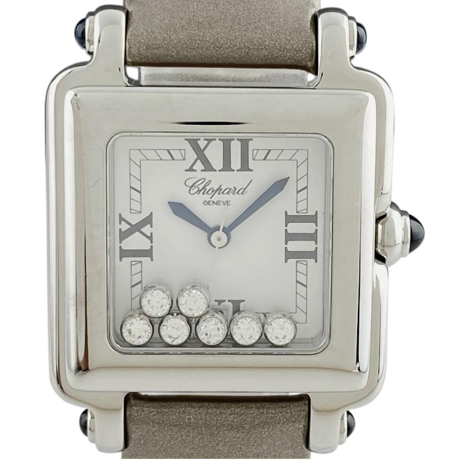 ショパール Chopard ハッピースポーツ 7Pダイヤ ローマン 27/8325-23 腕時計 SS レザー ダイヤモンド クォーツ ホワイト レディース 中古 ラッピング可 ...