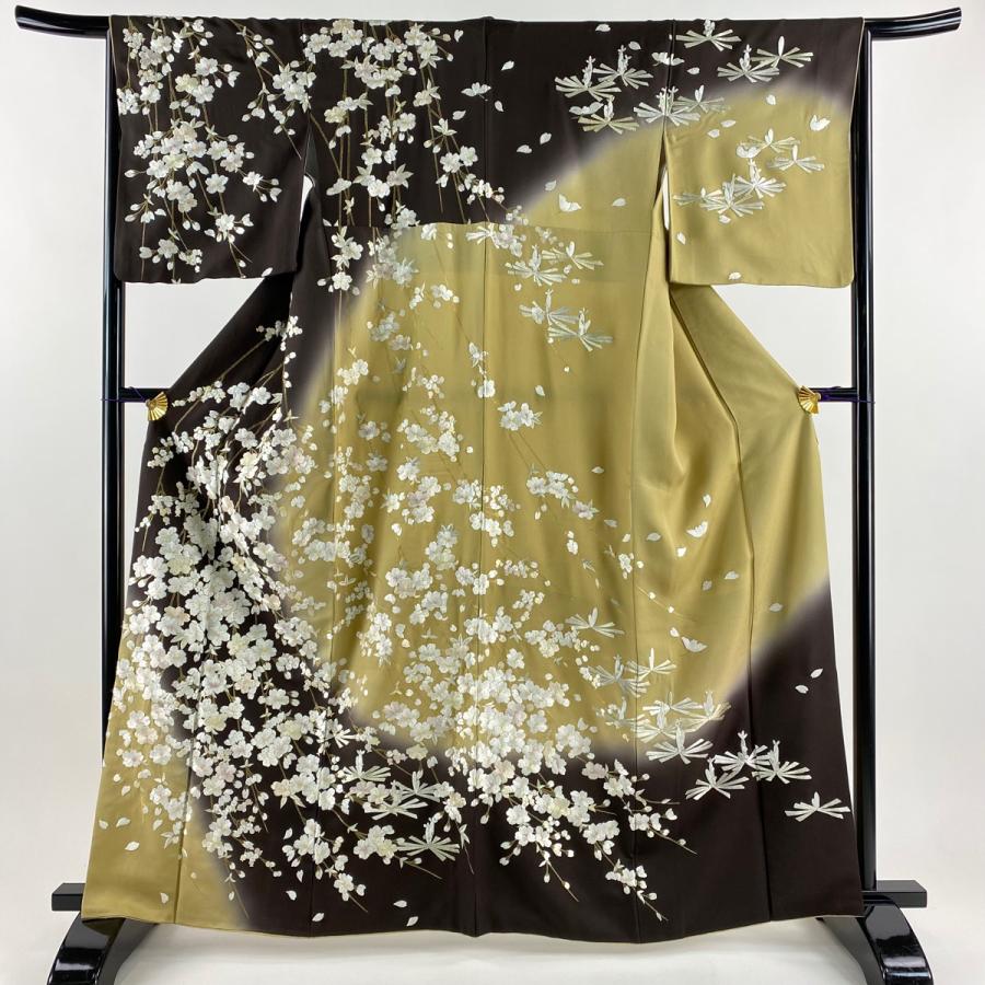 訪問着 身丈162.5cm 裄丈66cm M 袷 桜 松 金糸 刺繍 焦茶色 正絹 逸品 中古 : 1000074914059 : リユースセレクトショップバイセル Yahoo!店 - 通販 ...