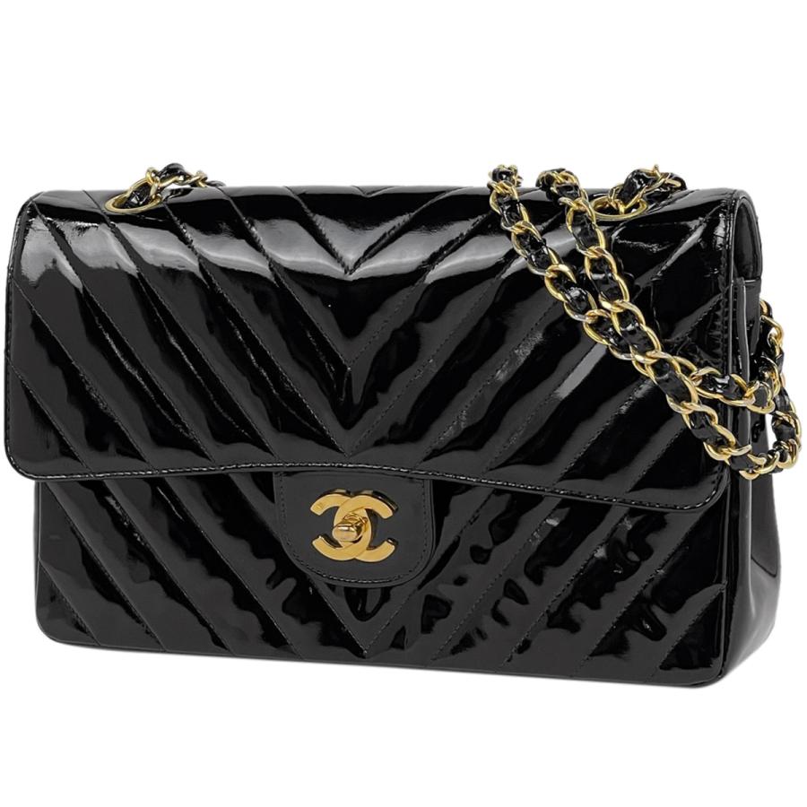 シャネル CHANEL Vステッチ チェーン ショルダーバッグ ココマーク Wチェーン シェブロン エナメル ブラック レディース 中古 : 1000075578441 : リユースセレクト ...