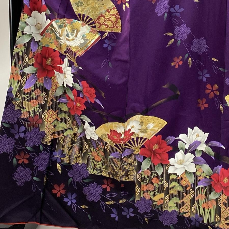 振袖 身丈167cm 裄丈69cm L 袷 扇 枝垂れ桜 金銀彩 紫 正絹 名品 中古 : 1000075706165 : リユースセレクトショップバイセル Yahoo!店 - 通販 ...