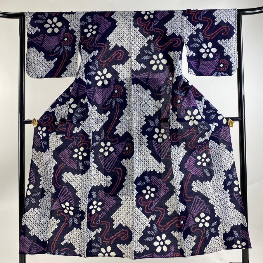 浴衣 身丈149cm 裄丈64cm M 絞り浴衣 草花 扇 濃紫 綿 名品 中古 : 1000075709869 : リユースセレクトショップバイセル Yahoo!店 - 通販 - Yahoo ...