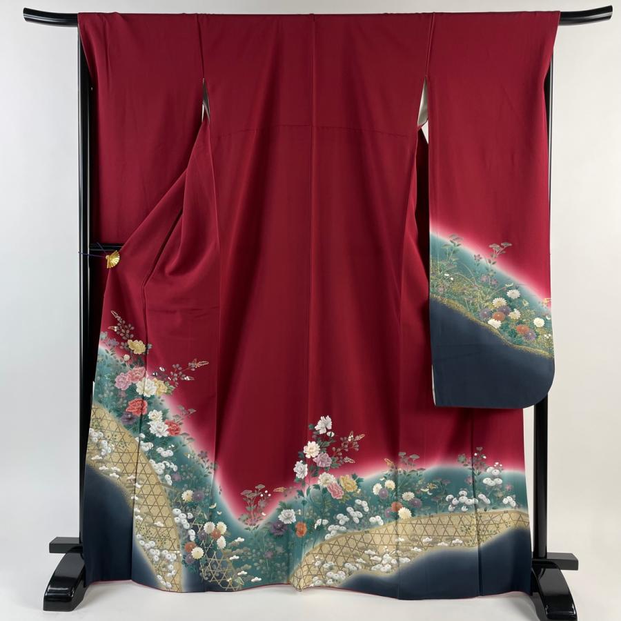 振袖 身丈167cm 裄丈69cm L 袷 牡丹 籠目文 刺繍 金糸 茜色 正絹 秀品 中古 : 1000075710858 : リユースセレクトショップバイセル Yahoo!店 - 通販 ...