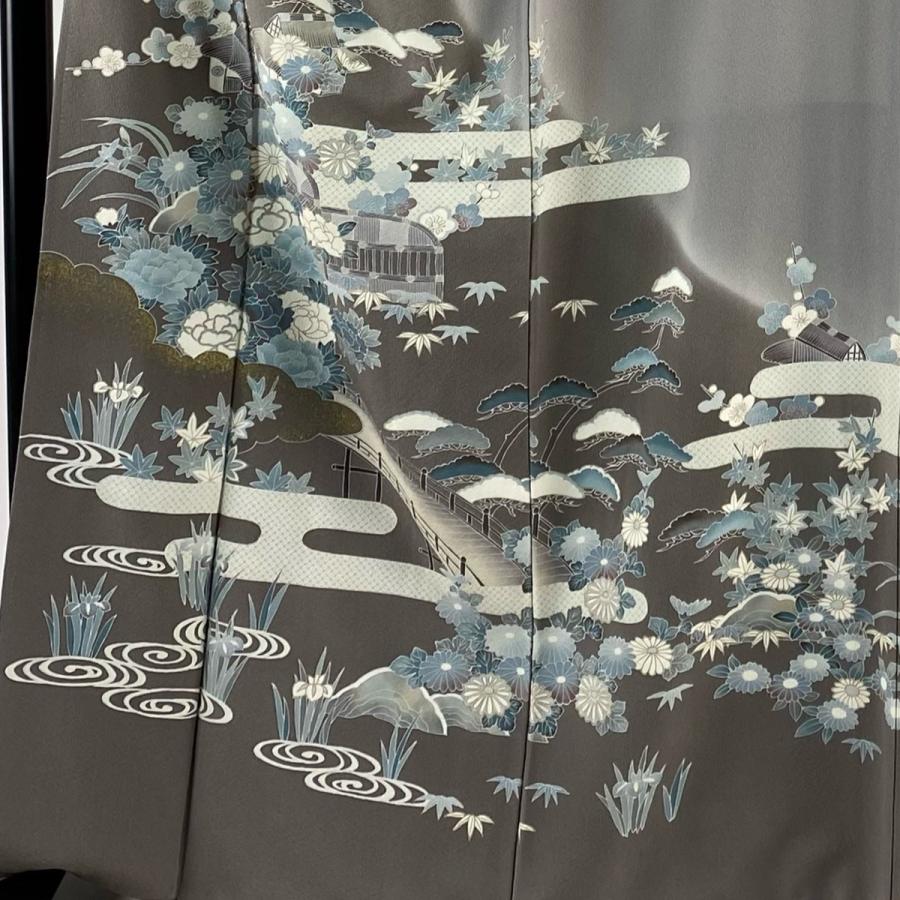 訪問着 身丈166cm 裄丈66cm M 袷 草花 ヱ霞 金彩 ぼかし 灰茶 正絹 秀品 中古 : リユースセレクトショップバイセル Yahoo!店 - 通販 - Yahoo!ショッピング