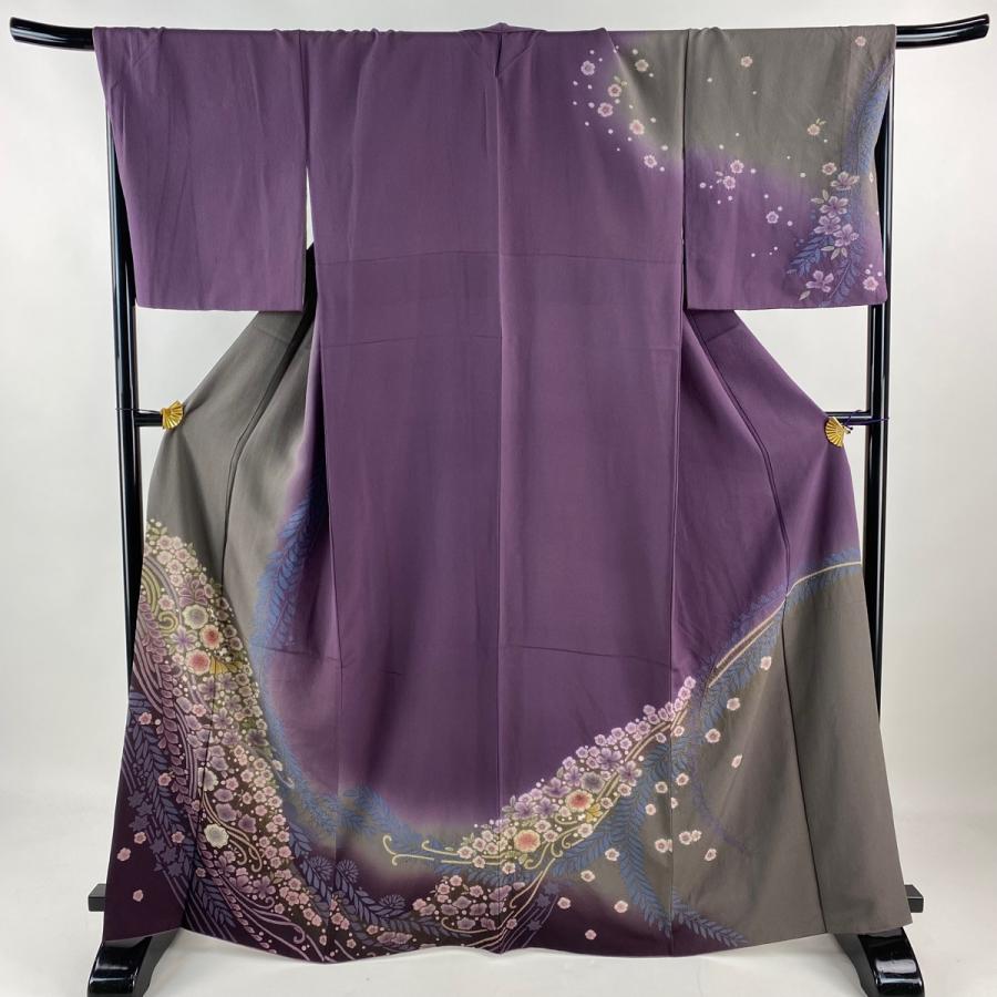 訪問着 身丈164.5cm 裄丈70cm L 袷 草花 流水 金彩 ぼかし 紫 正絹 名品 中古 : 1000077626836 : リユースセレクトショップバイセル Yahoo!店 - 通販 ...