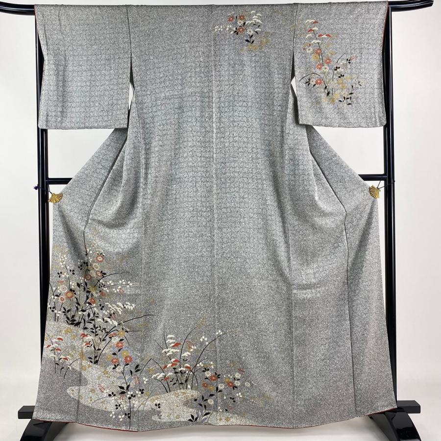 付下げ 身丈163cm 裄丈66cm M 袷 鈴乃屋 秋草 流水 金彩 黒灰 正絹 秀品 中古 : 1000078835893 : リユースセレクトショップバイセル Yahoo!店 - 通販 ...