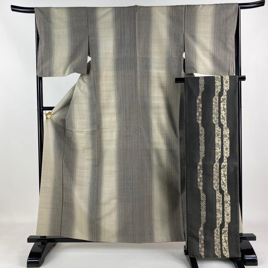 紬 身丈161.5cm 裄丈66cm M 袷 袋帯セット 縞 灰色 正絹 美品 秀品 中古 : 1000079527568 : リユースセレクトショップバイセル Yahoo!店 - 通販 ...