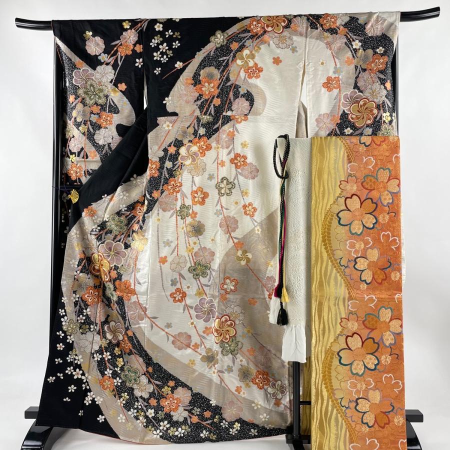 振袖 身丈167cm 裄丈67.5cm L 袷 袋帯フルセット 梅 花柄 絞り 金糸 黒 正絹 秀品 中古 : 1000079527940 : リユースセレクトショップバイセル Yahoo!店 ...