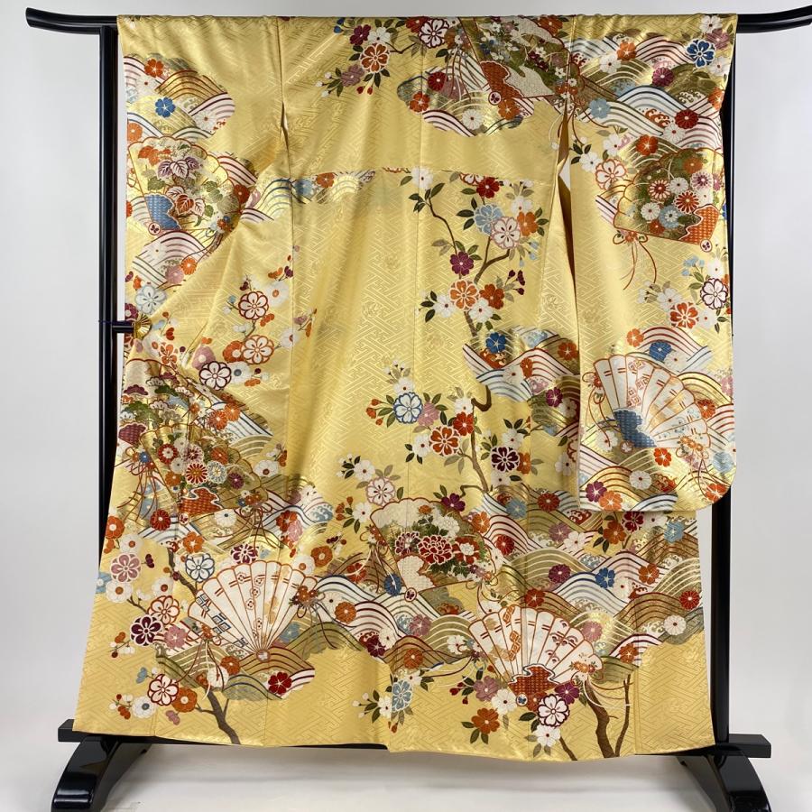 振袖 身丈159.5cm 裄丈65cm M 袷 吾妻徳穂 落款あり 花扇 松梅 金糸 金彩 薄黄 正絹 美品 逸品 中古 : リユースセレクトショップバイセル Yahoo!店 - 通販 ...