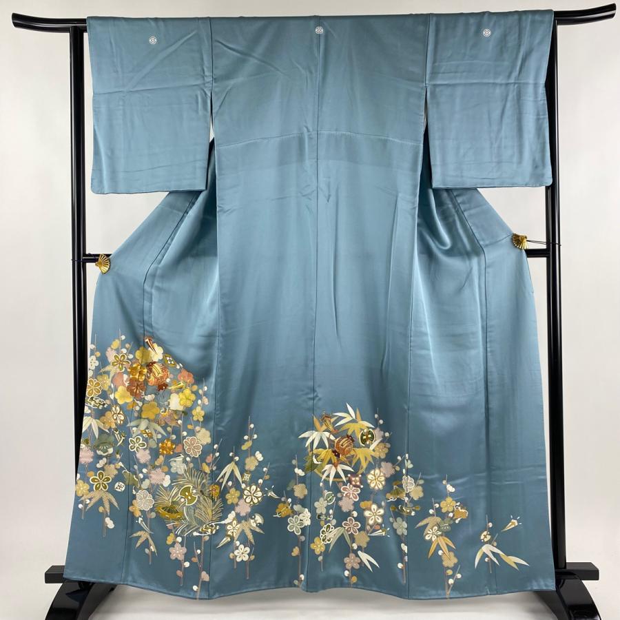 色留袖 身丈162.5cm 裄丈64.5cm M 袷 千總 落款あり 宝尽くし 松竹梅 金糸 金彩 水色 正絹 逸品 三つ紋 中古 : 1000079544961 : リユースセレクトショップ ...