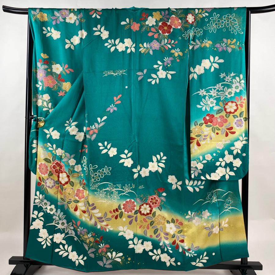 振袖 身丈159.5cm 裄丈67cm M 袷 草花 芝 金彩 ぼかし 緑 正絹 名品 中古 : 1000079559699 : リユースセレクトショップバイセル Yahoo!店 - 通販 ...