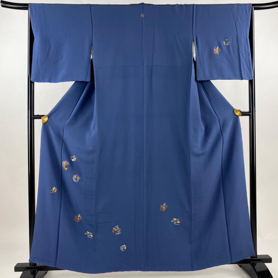 付下げ 身丈159cm 裄丈65cm M 袷 雪輪 枝梅 刺繍 金彩 藍色 正絹 美品 秀品 一つ紋 中古 : リユースセレクトショップバイセル Yahoo!店 - 通販 - Yahoo!ショッピング