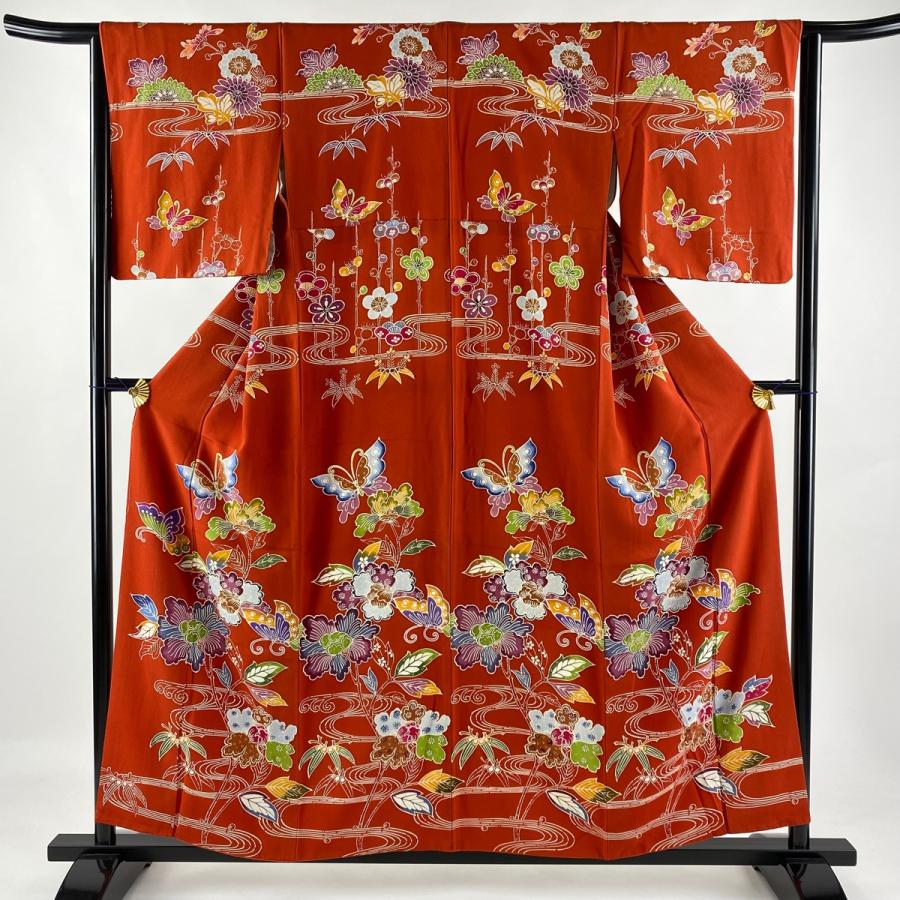 訪問着 身丈156cm 裄丈64cm M 袷 牡丹 蝶 朱色 正絹 秀品 中古 : リユースセレクトショップバイセル Yahoo!店 - 通販 - Yahoo!ショッピング