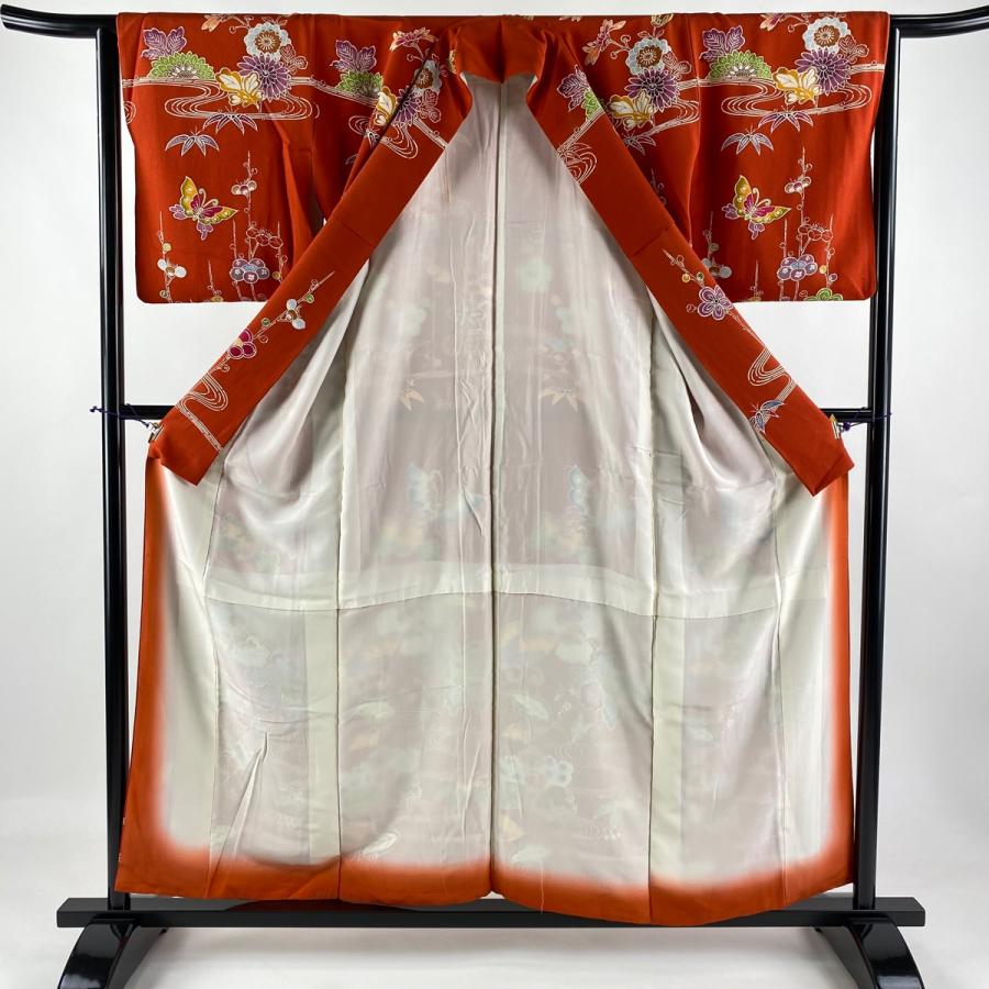 訪問着 身丈156cm 裄丈64cm M 袷 牡丹 蝶 朱色 正絹 秀品 中古 : リユースセレクトショップバイセル Yahoo!店 - 通販 - Yahoo!ショッピング